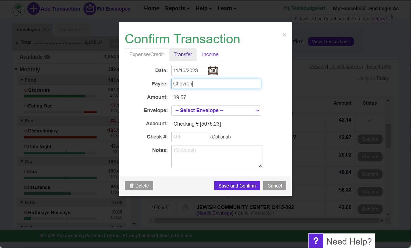 Confirm Your Automatically Imported Transactions | Goodbudget