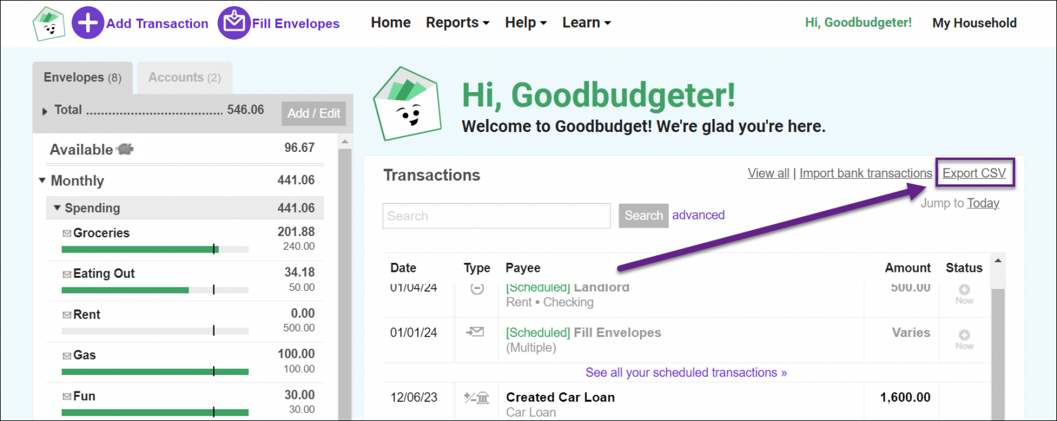 How to Download Your Transaction History | Goodbudget